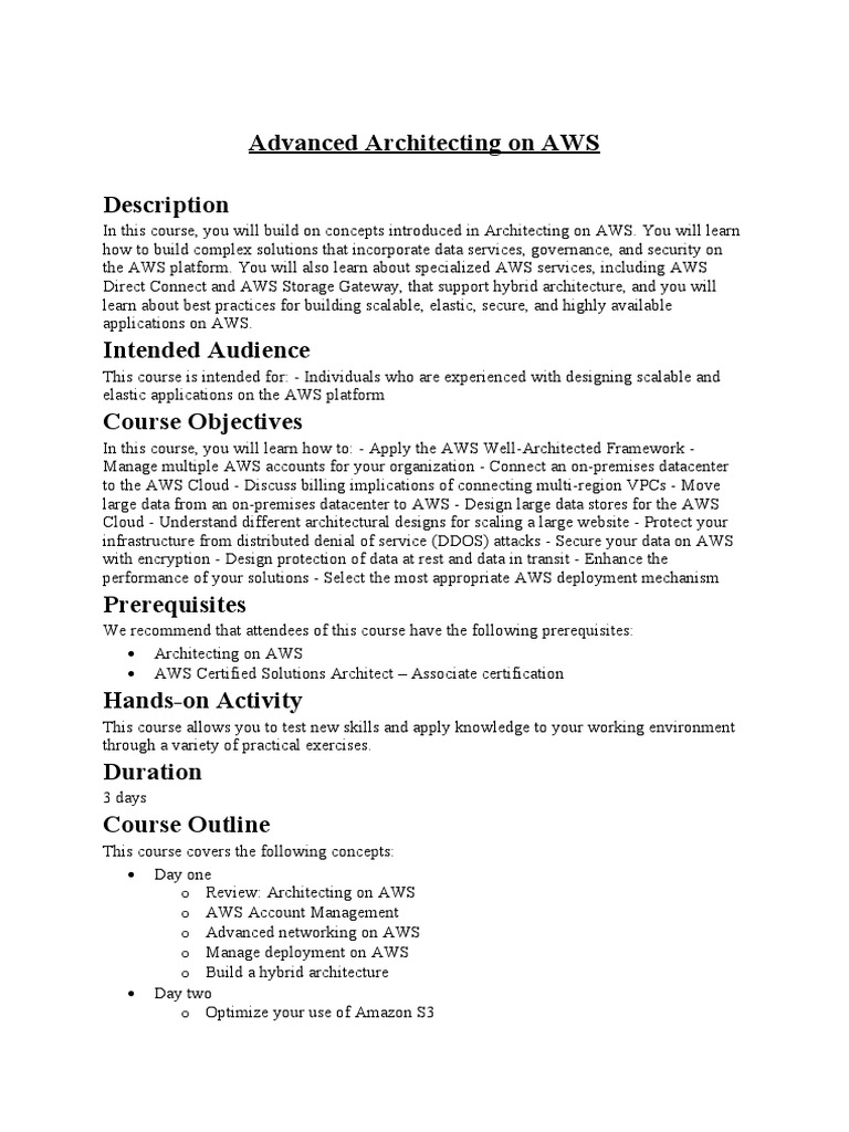 Advanced Architecting On AWS Description | PDF | Amazon Web Services | Cloud Computing