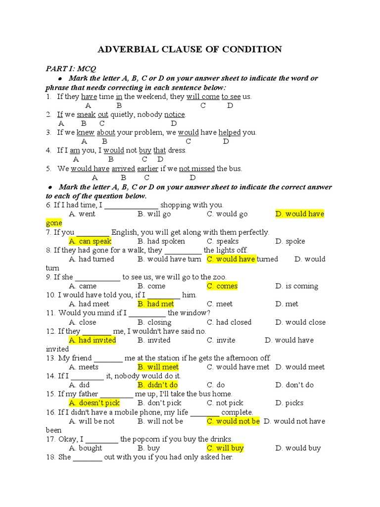 Adverbial Clause of Condition | PDF