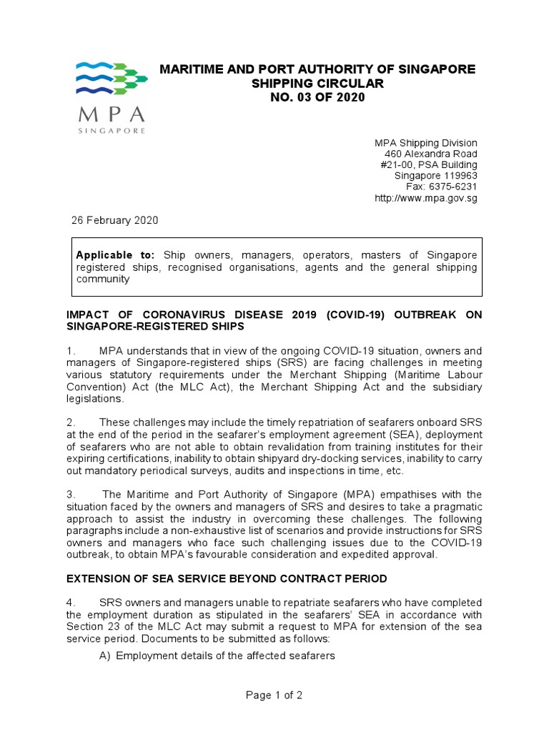 Maritime and Port Authority of Singapore Shipping Circular NO. 03 OF ...