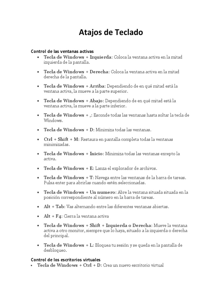 Atajos de Teclado PDF | PDF | Ventana (informática) | Windows 10
