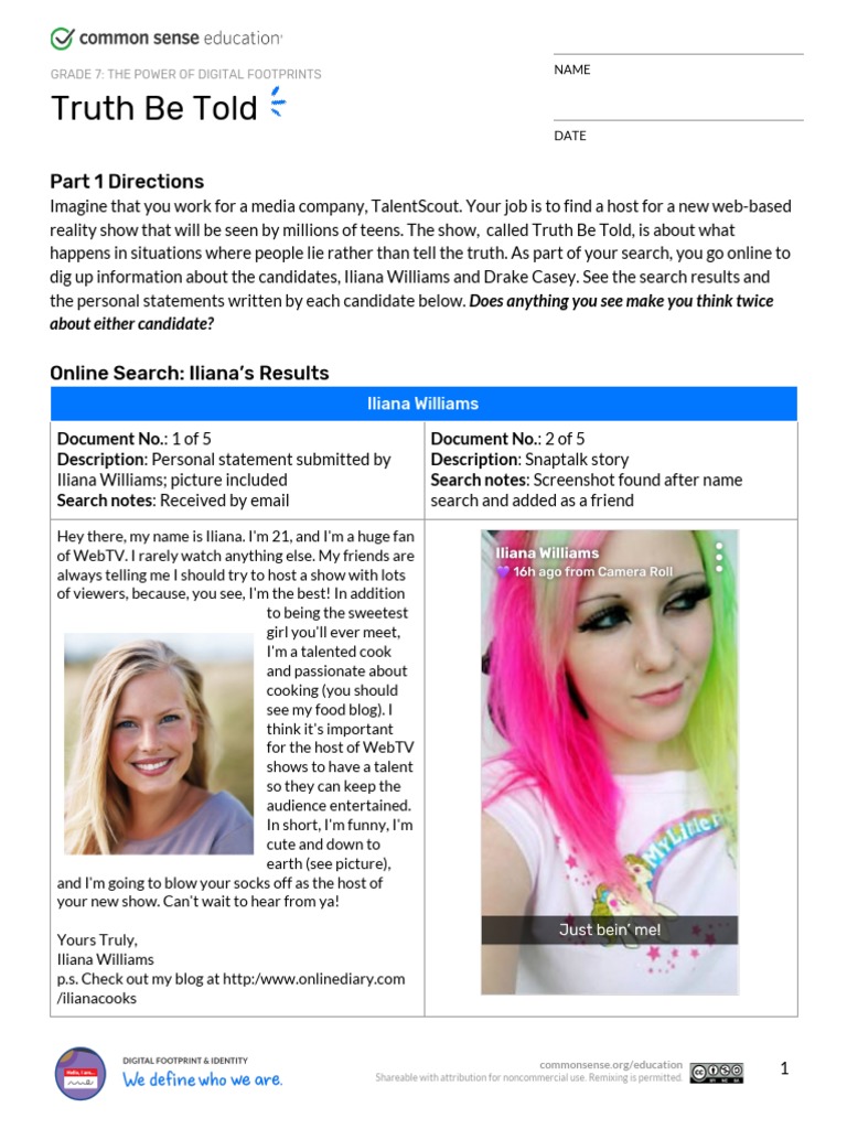 Grade 7 - The Power of Digital Footprints - Truth Be Told Student ...