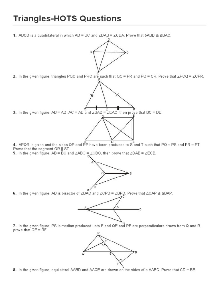 Triangles-HOTS Questions: Prove That The Segment QR - ST | PDF ...