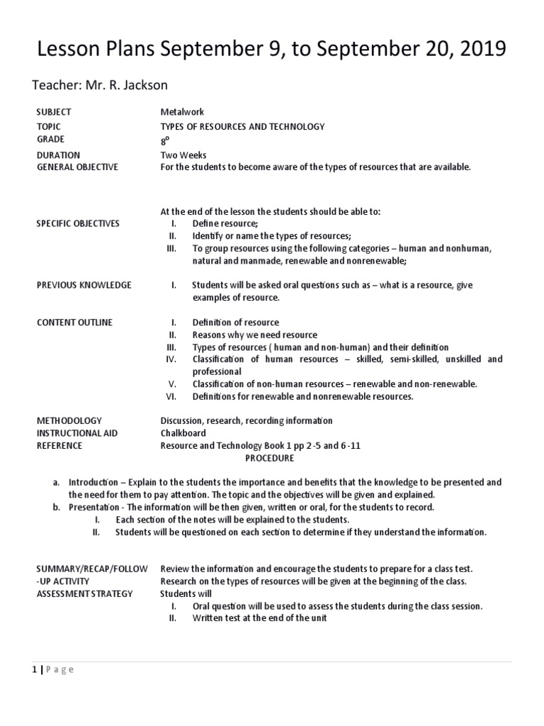 Mr. Jackson's Lesson Plans for Metalwork and Welding September to ...