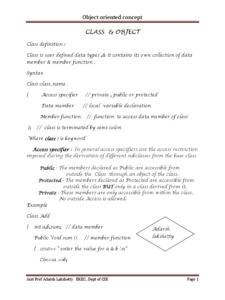 Object Oriented Concept Class & Object | PDF | Class (Computer Programming) | Subroutine