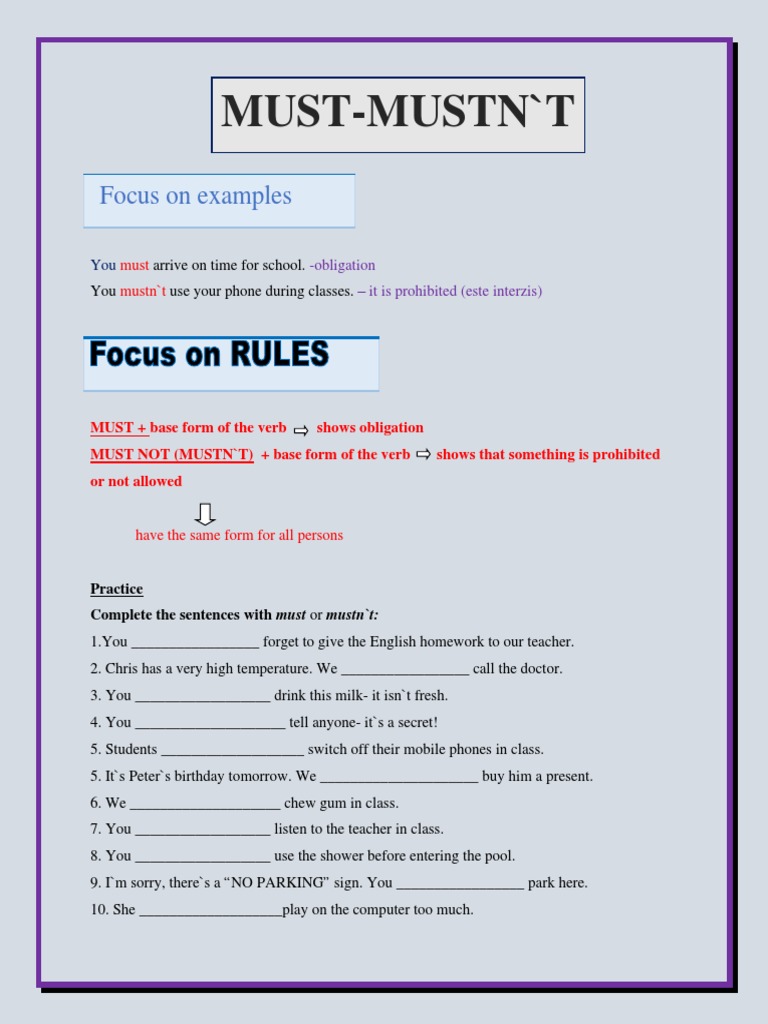 Must-Mustn'T: Focus On Examples | PDF