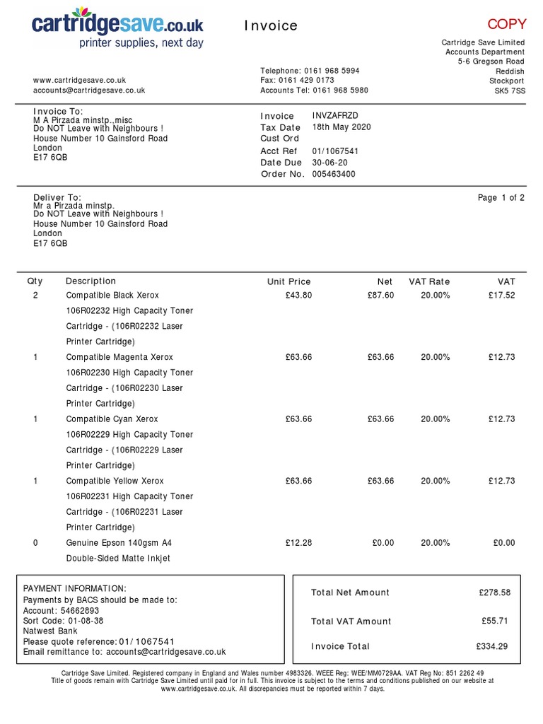Invoice for Cartridge Purchase | PDF | Printer (Computing) | Invoice