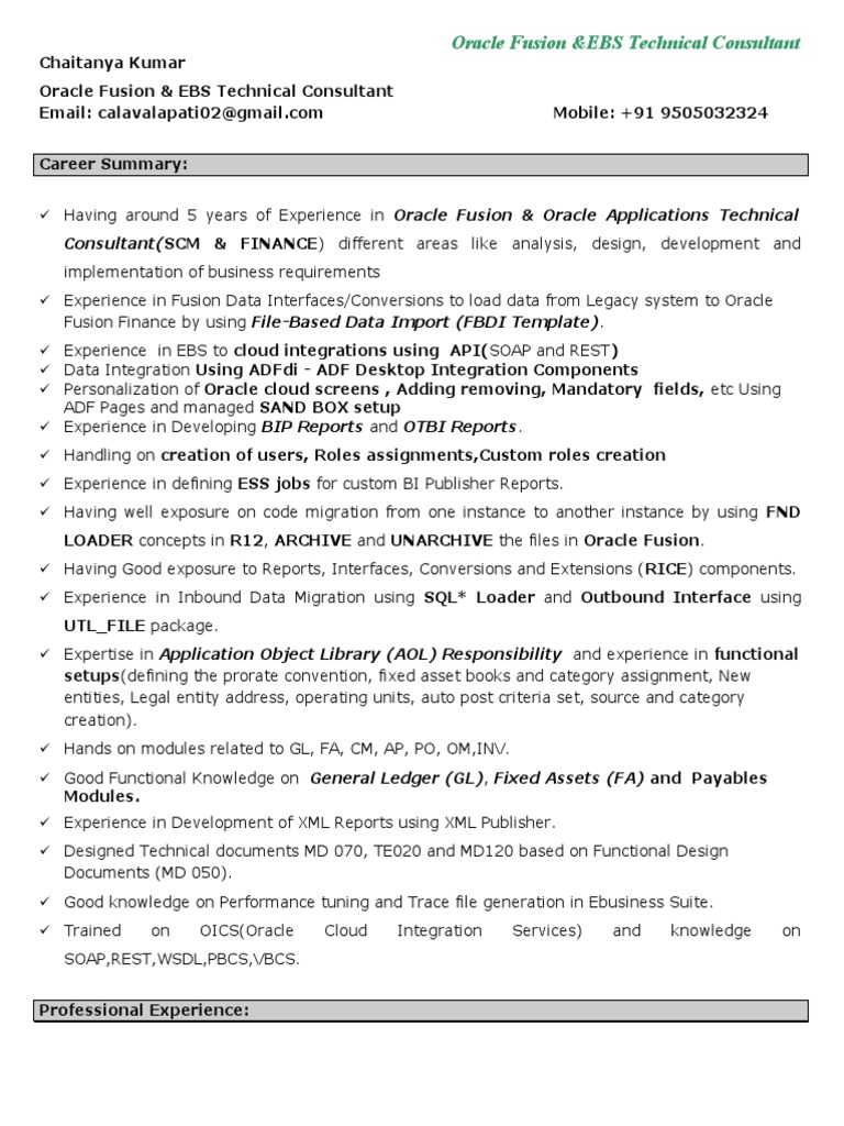 Oracle Fusion &EBS Technical Consultant | PDF | Oracle Corporation | Application Programming ...