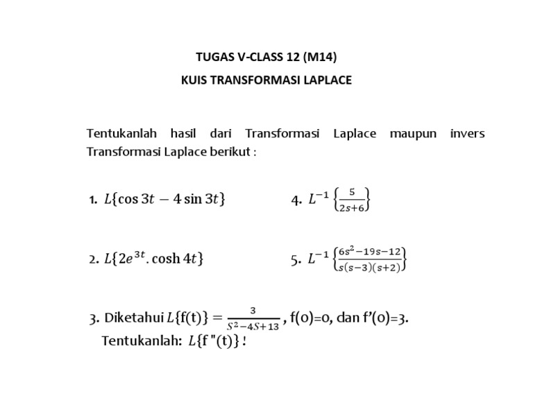 Tugas V-Class 12 (M14) - Kuis Transformasi Laplace PDF | PDF