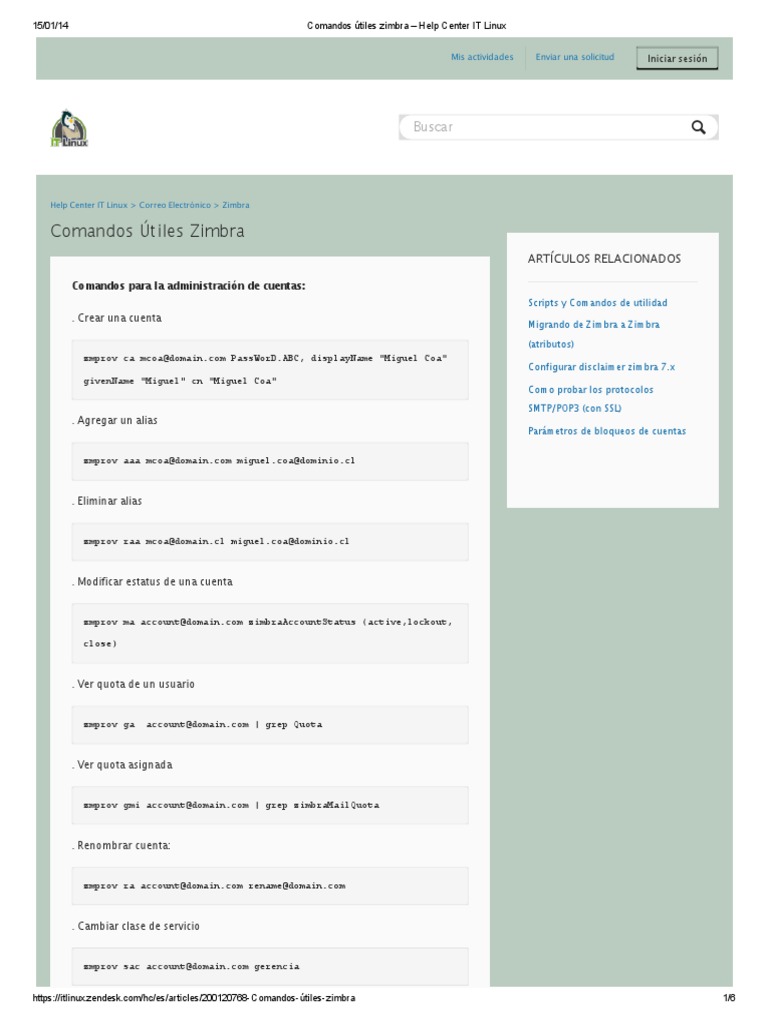 Comandos Utiles Zimbra - Help Center IT Linux | PDF | Red de ...