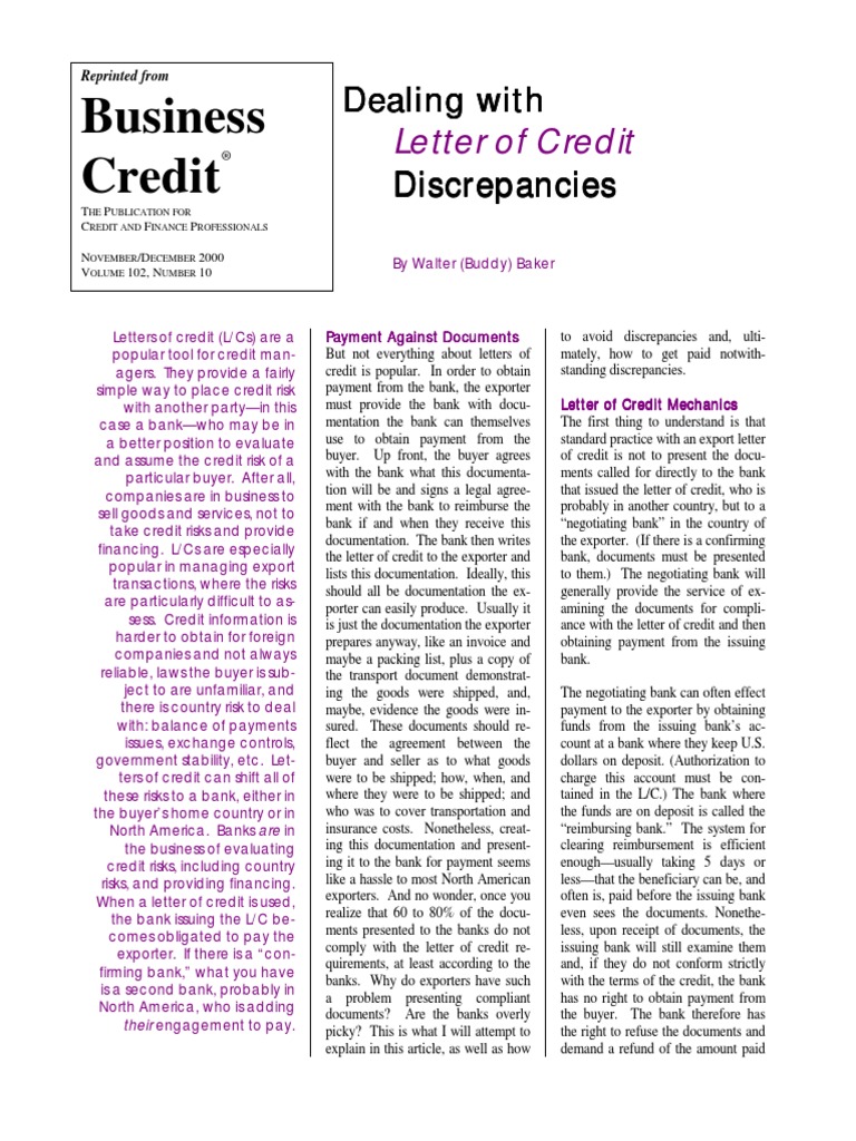 Dealing With Letter of Credit Discrepancies PDF | PDF | Letter Of ...