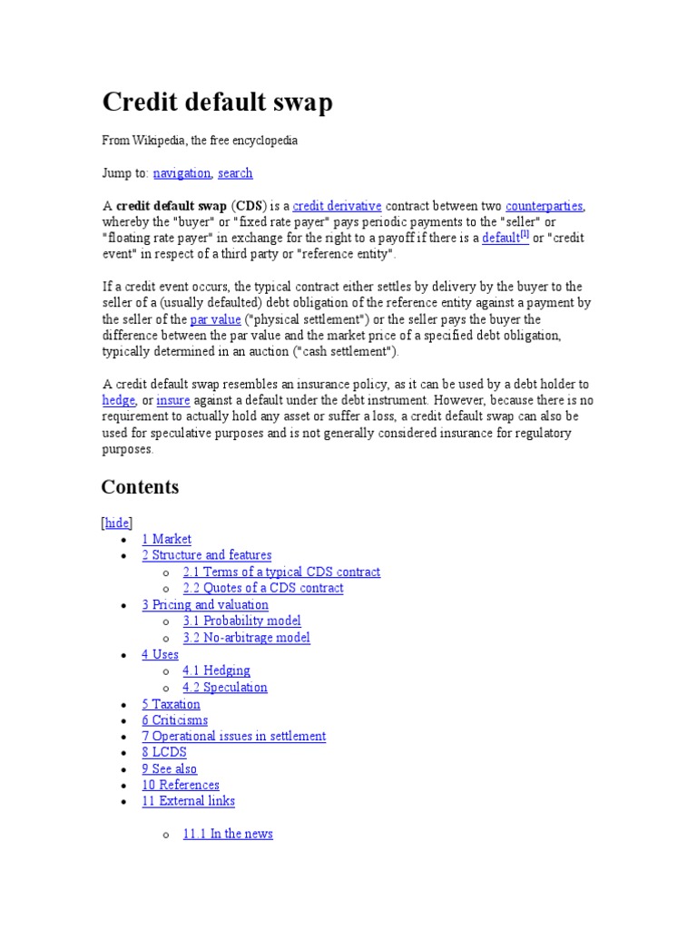 Credit Default Swap | PDF | Credit Default Swap | Derivative (Finance)