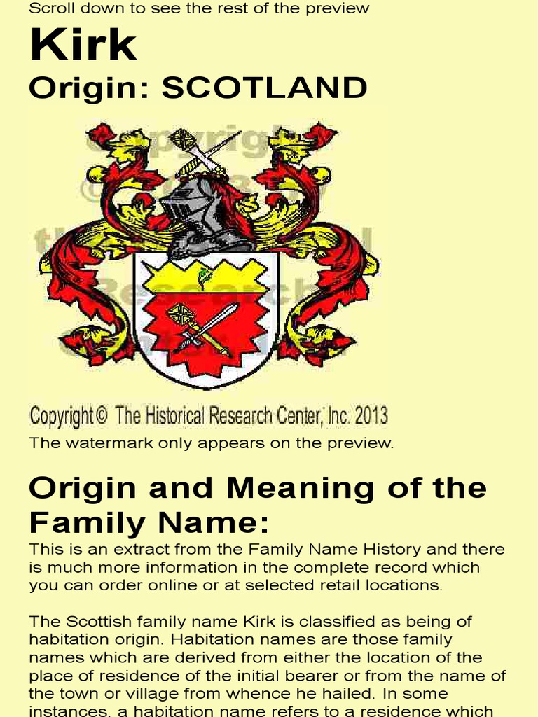 Kirk Family Name Origin and Meaning | PDF | Religion & Spirituality