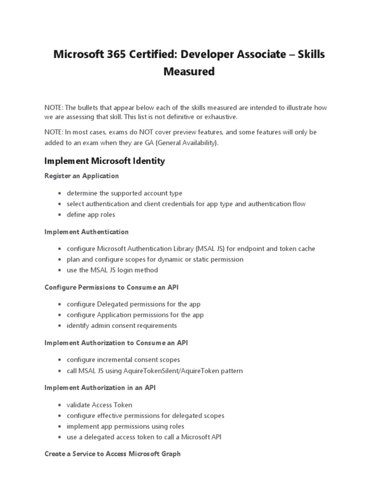 Microsoft 365 Certified: Developer Associate - Skills Measured | PDF ...