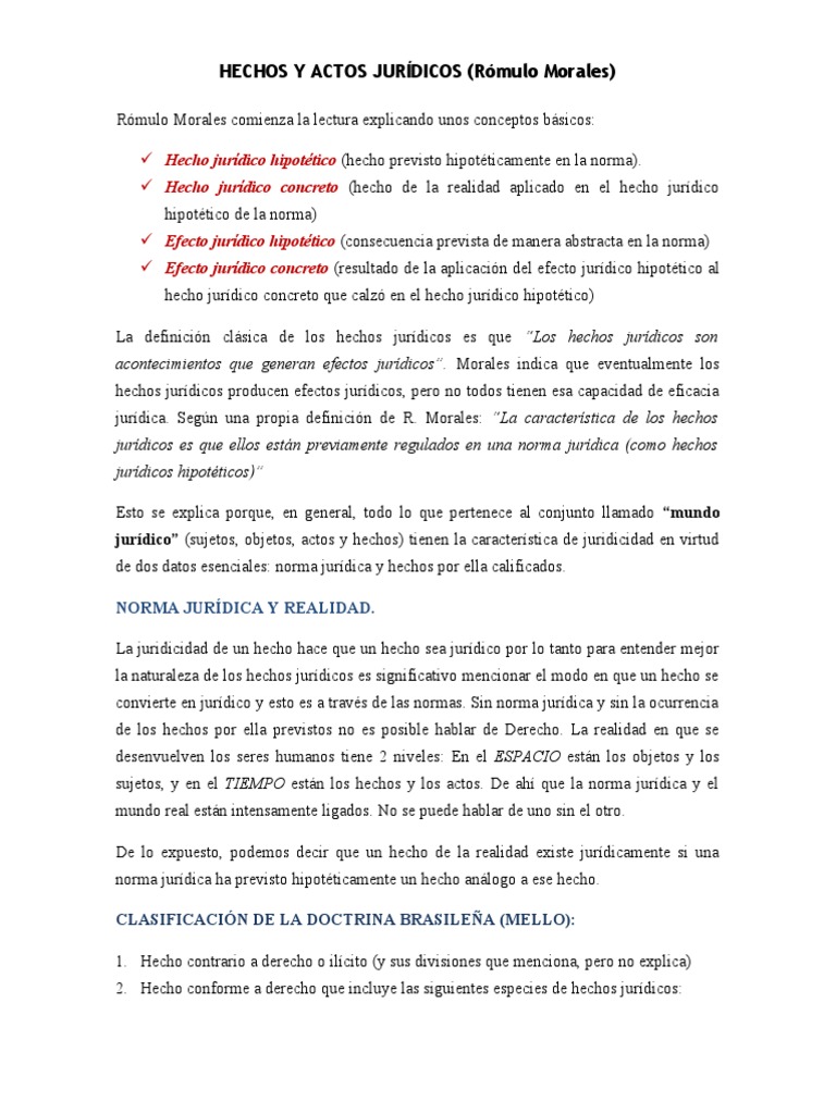 HECHOS Y ACTOS JURIDICOS - Romulo Morales - Resumen | PDF | Realidad ...