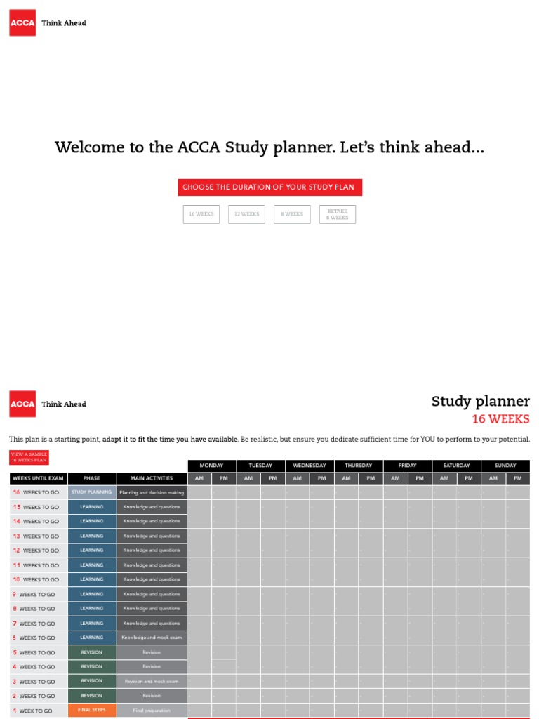 Welcome To The ACCA Study Planner. Let's Think Ahead.. | PDF