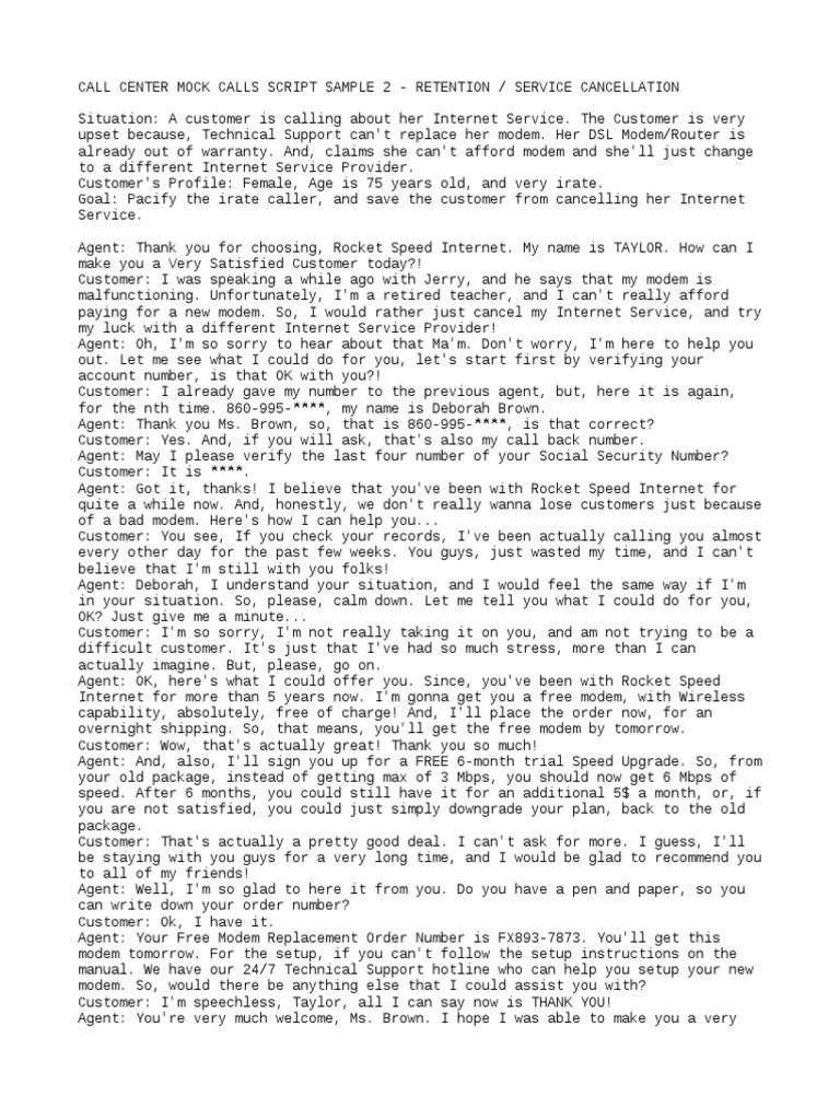 Mock Call Scripts | PDF | Violence | Business