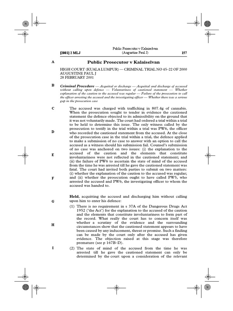 PUBLIC PROSECUTOR V KALAISELVAN | PDF | Burden Of Proof (Law) | Prosecutor