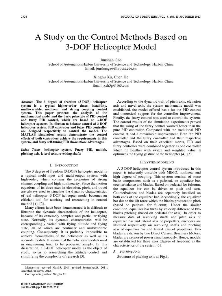 A Study On The Control Methods Based On 3-DOF Helicopter Model | PDF | Control Theory | Rotation ...