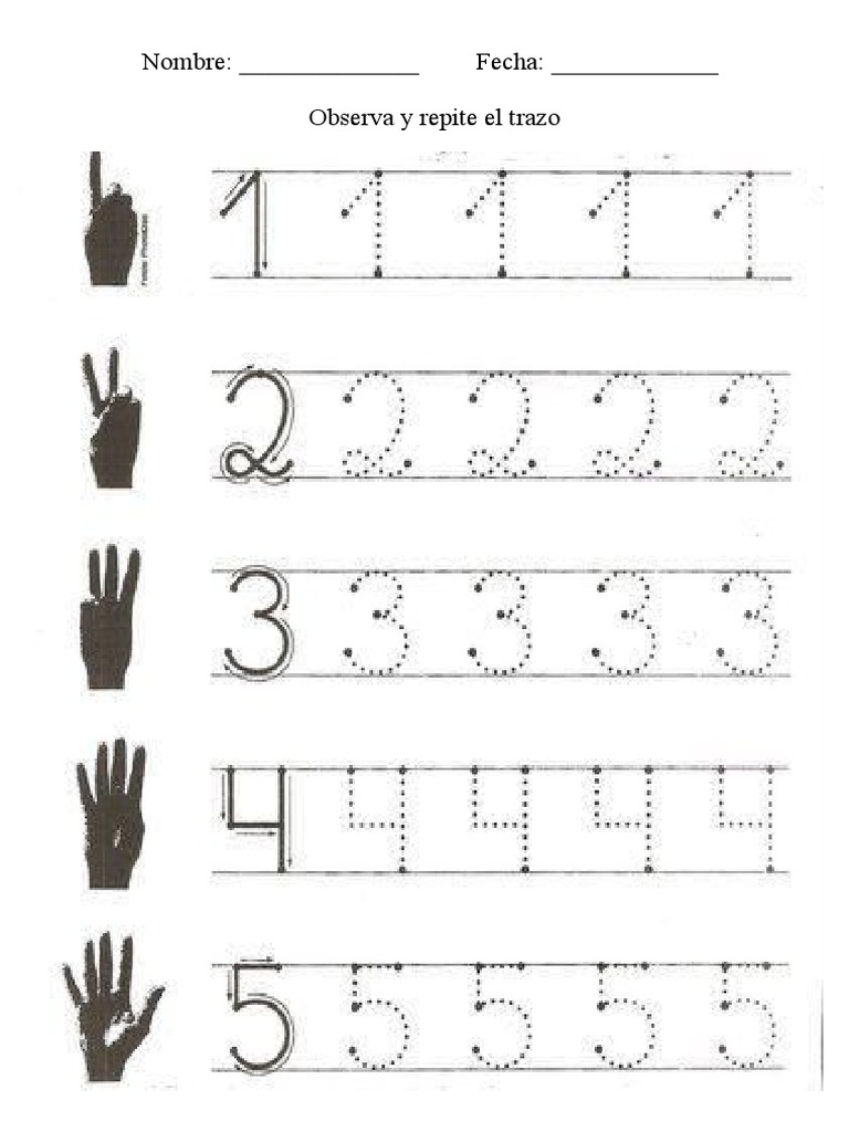Trazos de Los Números Del 1 Al 5 y Del Número 0 | PDF