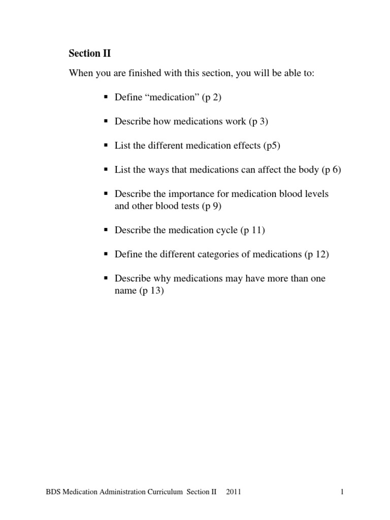 BDS Medication Administration Curriculum Section II 2011 1 | PDF ...