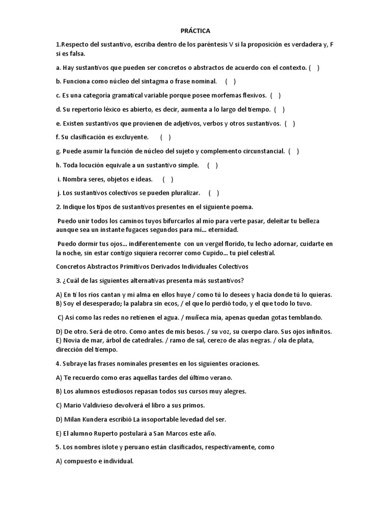 Práctica Sustantivos | PDF | Sustantivo | Vocabulario