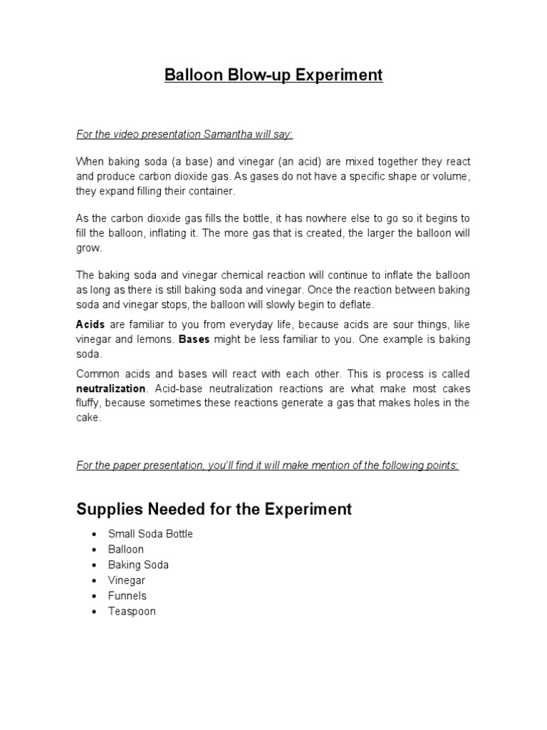 Balloon Blow-Up Science Experiment | PDF