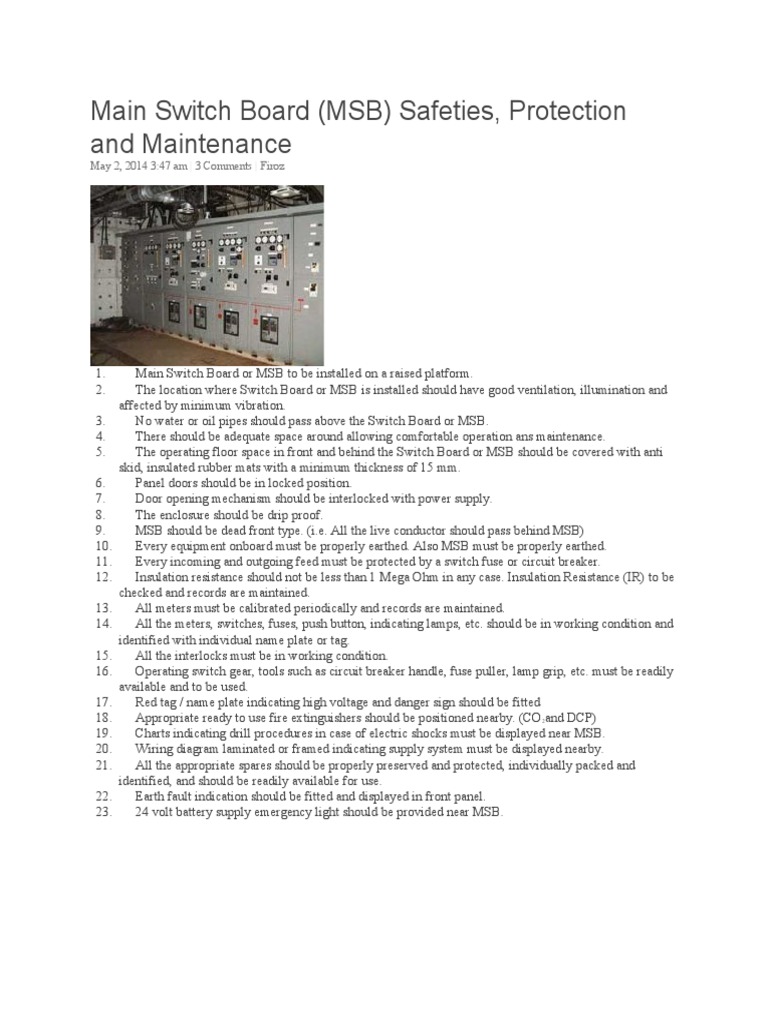 Main Switch Board (MSB) Safeties, Protection and Maintenance | PDF ...