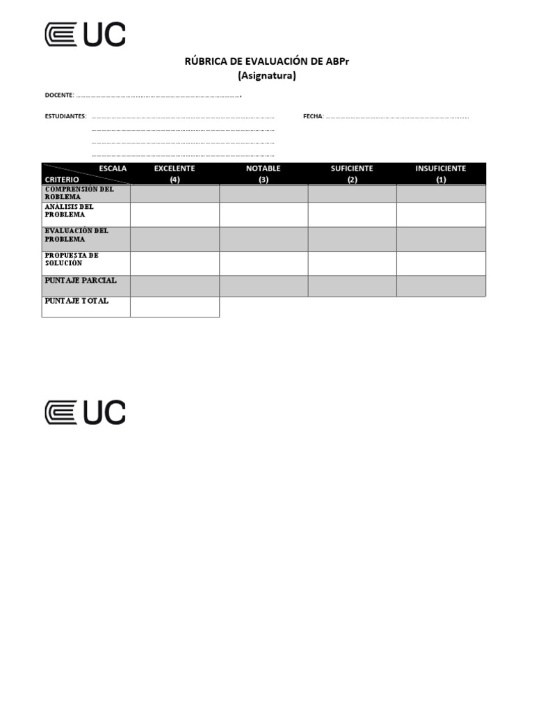 PLANTILLA Rubrica de Evaluacion de ABP | PDF