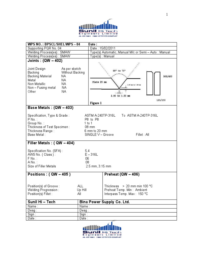 Joints: (QW - 402) : Wps No.: Bpscl/Shel/Wps - 04 Date | PDF | Welding ...