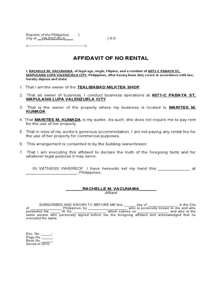 Affidavit of No Rental | PDF