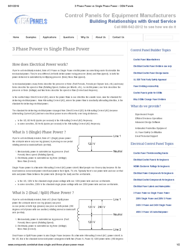 3 Phase Power Vs Single Phase Power - OEM Panels | PDF | Mains ...