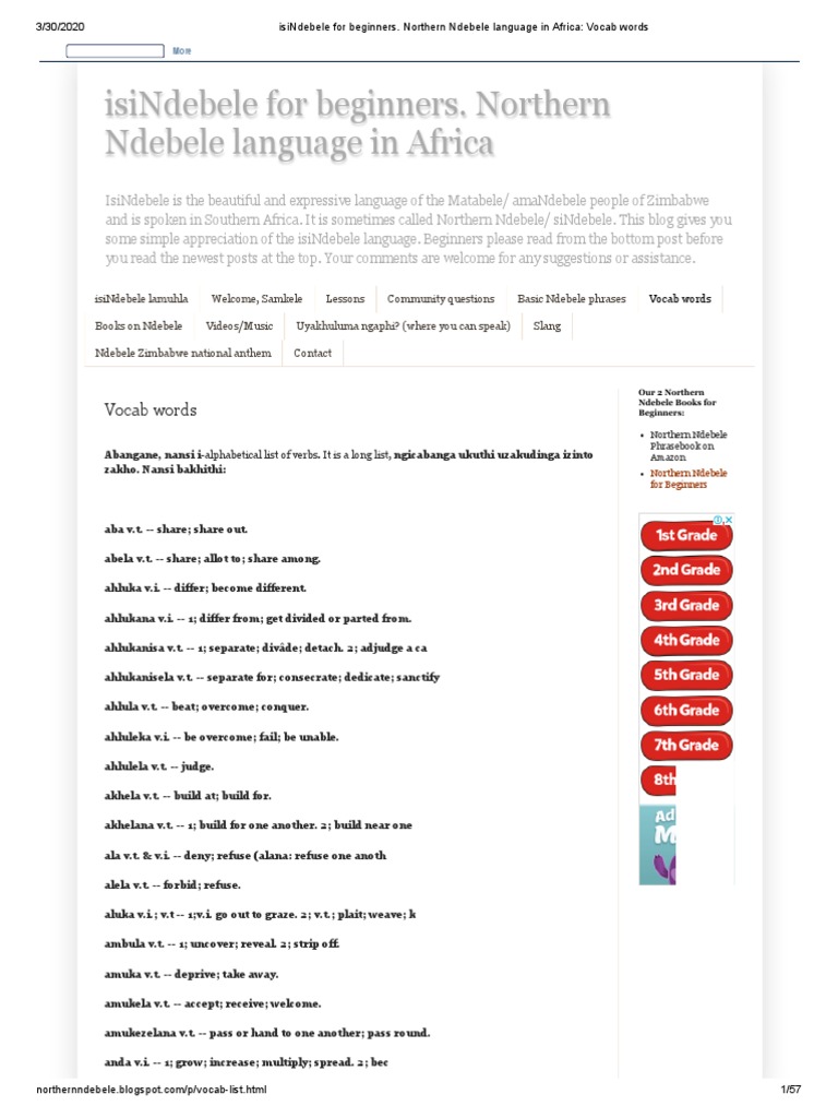Isindebele For Beginners. Northern Ndebele Language in Africa - Vocab ...