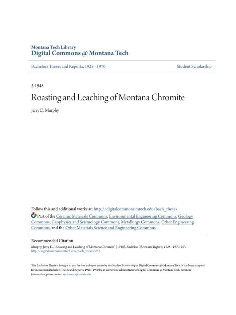Roasting and Leaching of Montana Chromite | PDF | Chromium | Steel