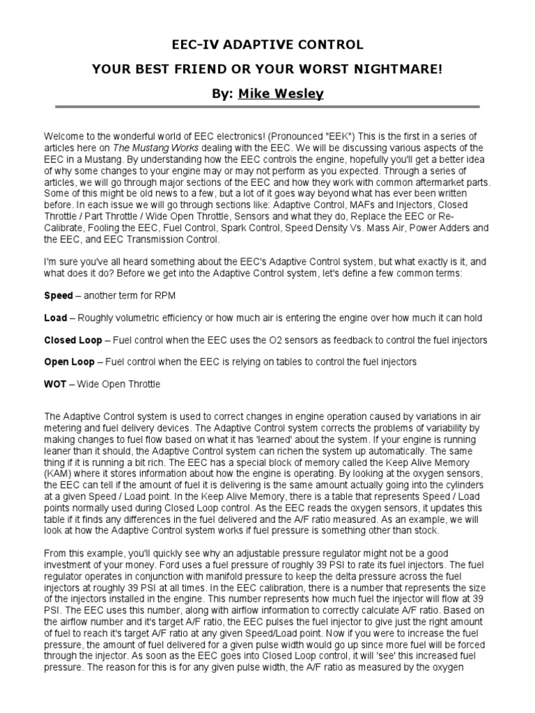 EEC Adaptive Control | PDF | Fuel Injection | Control Theory