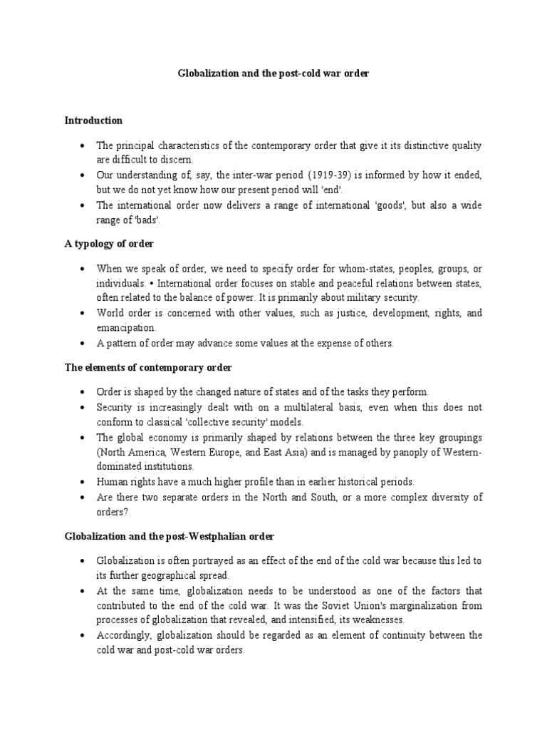 Globalization and The Post-Cold War Order | PDF | Globalization | Civil ...