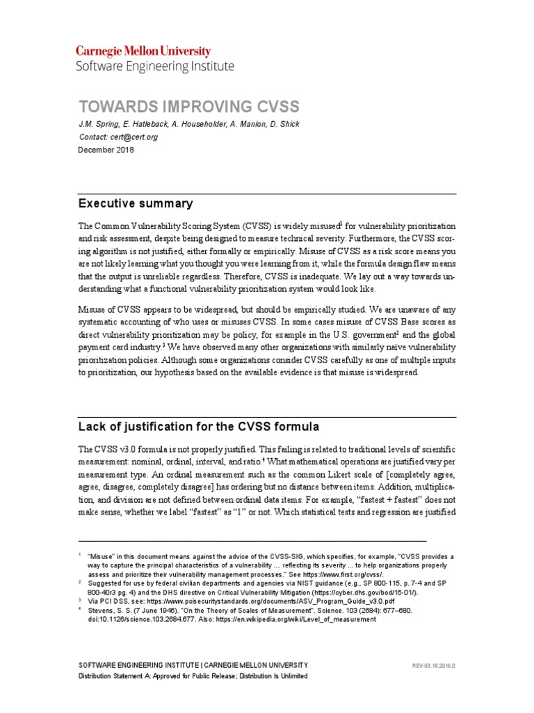 Towards Improving CVSS: Executive Summary | PDF | Vulnerability (Computing) | Computing