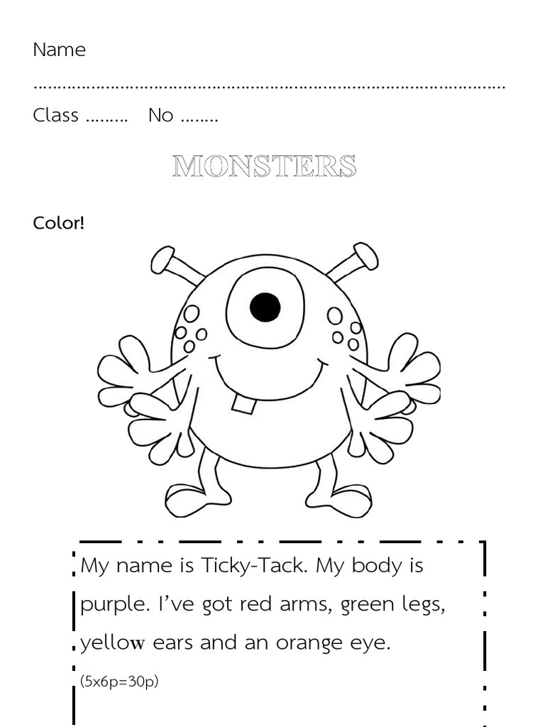 Body Parts Monsters Worksheet Templates Layouts Writing Creative Writi ...