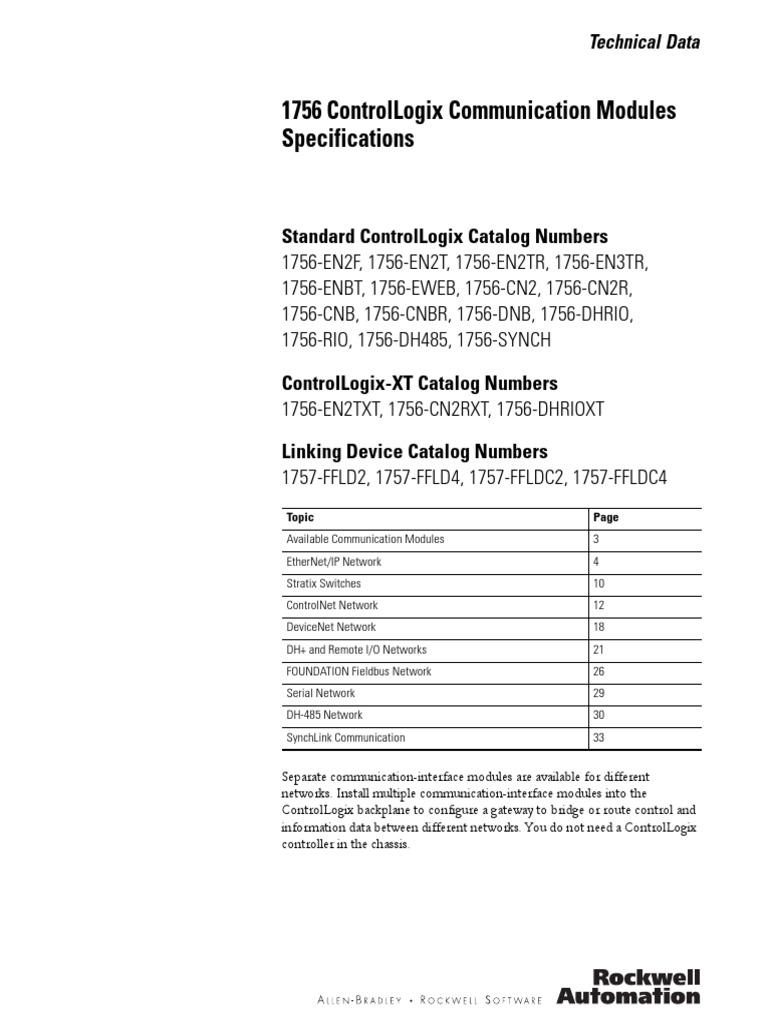 1756-td003 - ControlLogix Communication Modules Specifications T ...