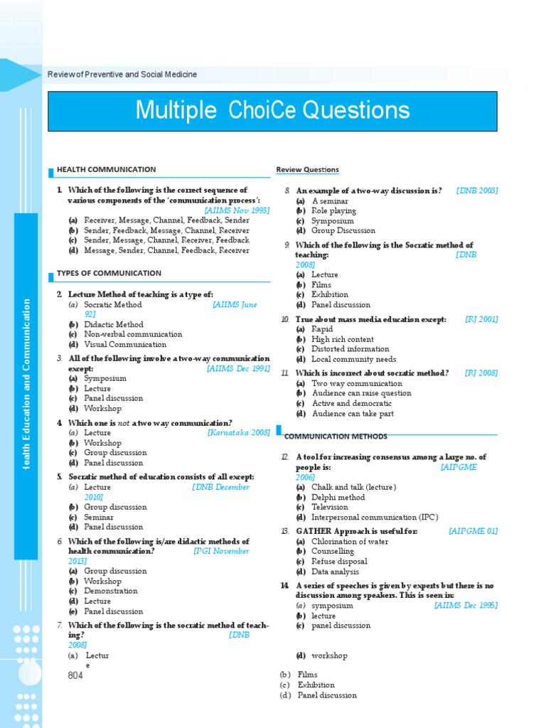Multiple Choice Questions: Review of Preventive and Social Medicine ...
