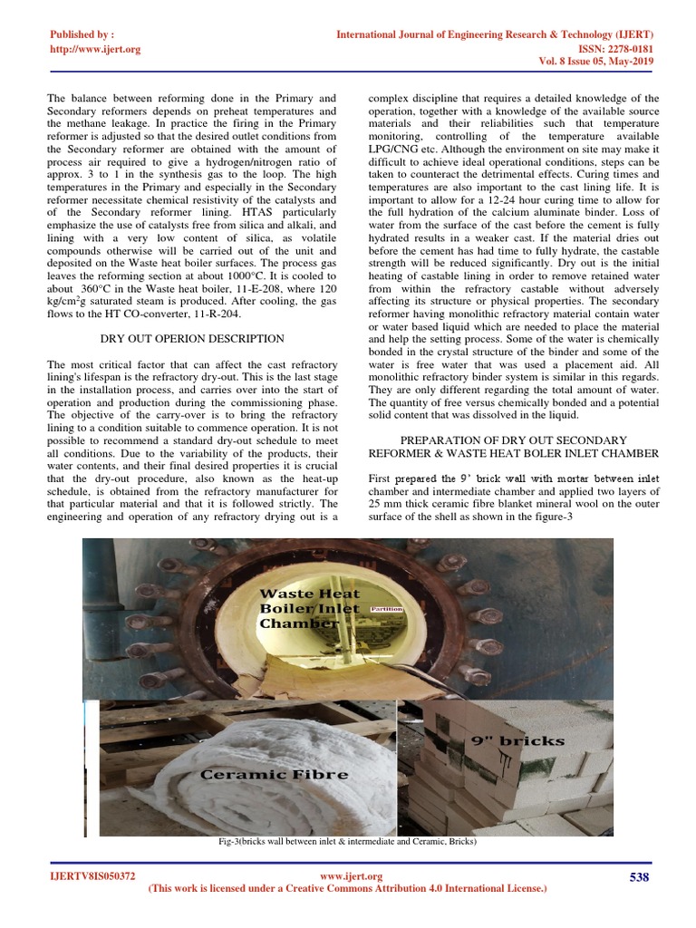 Dry Out Operation Description for Secondary Reformer and Waste Heat ...