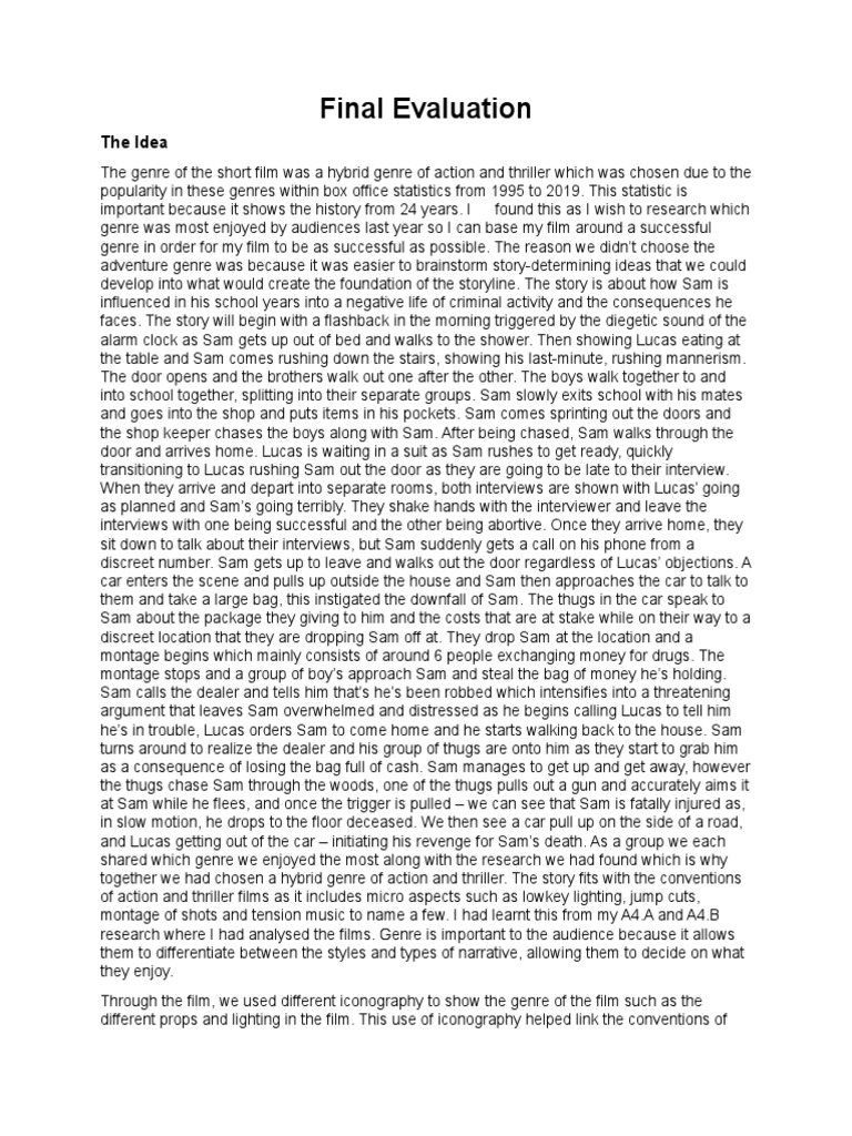 Final Evaluation 1 | PDF | Filmmaking | Thriller (Genre)