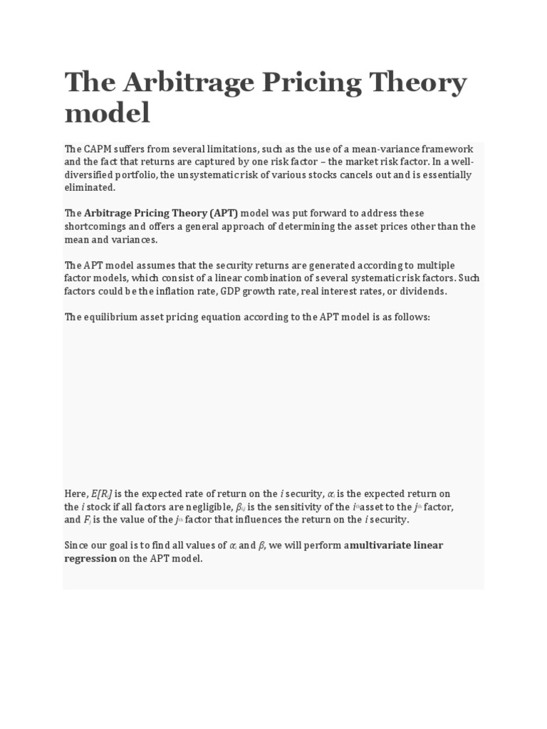 The Arbitrage Pricing Theory Model | PDF | Ordinary Least Squares ...