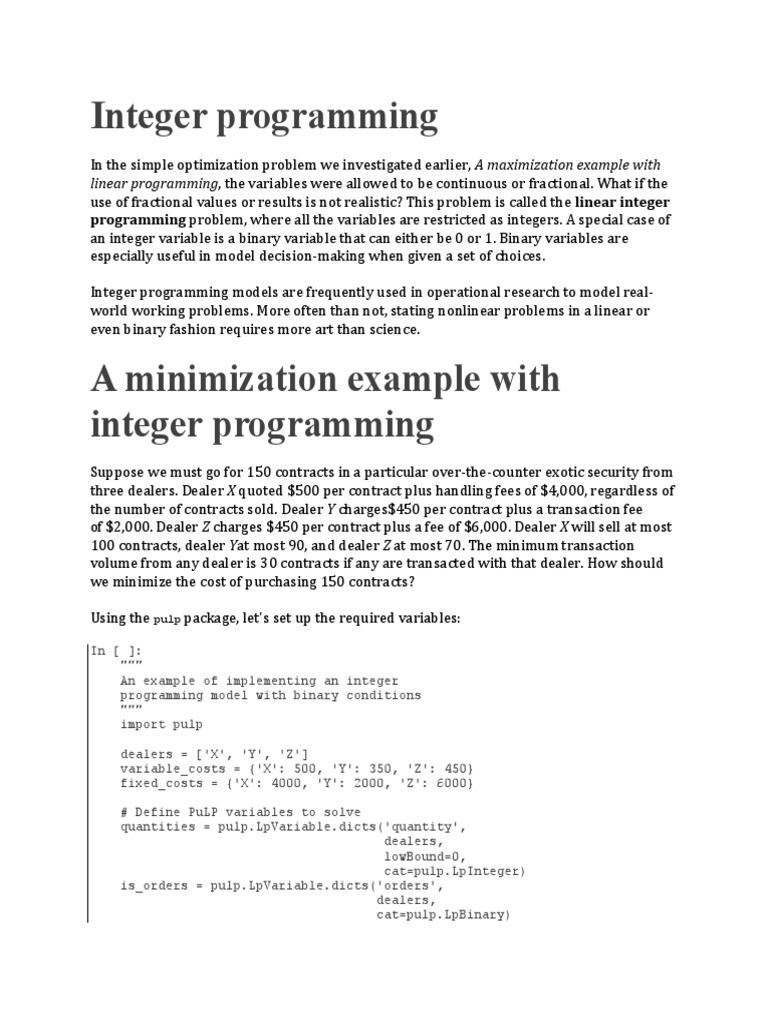 Integer Programming | PDF | Mathematical Optimization | Applied Mathematics Integer Programming | PDF | Mathematical Optimization | Applied Mathematics