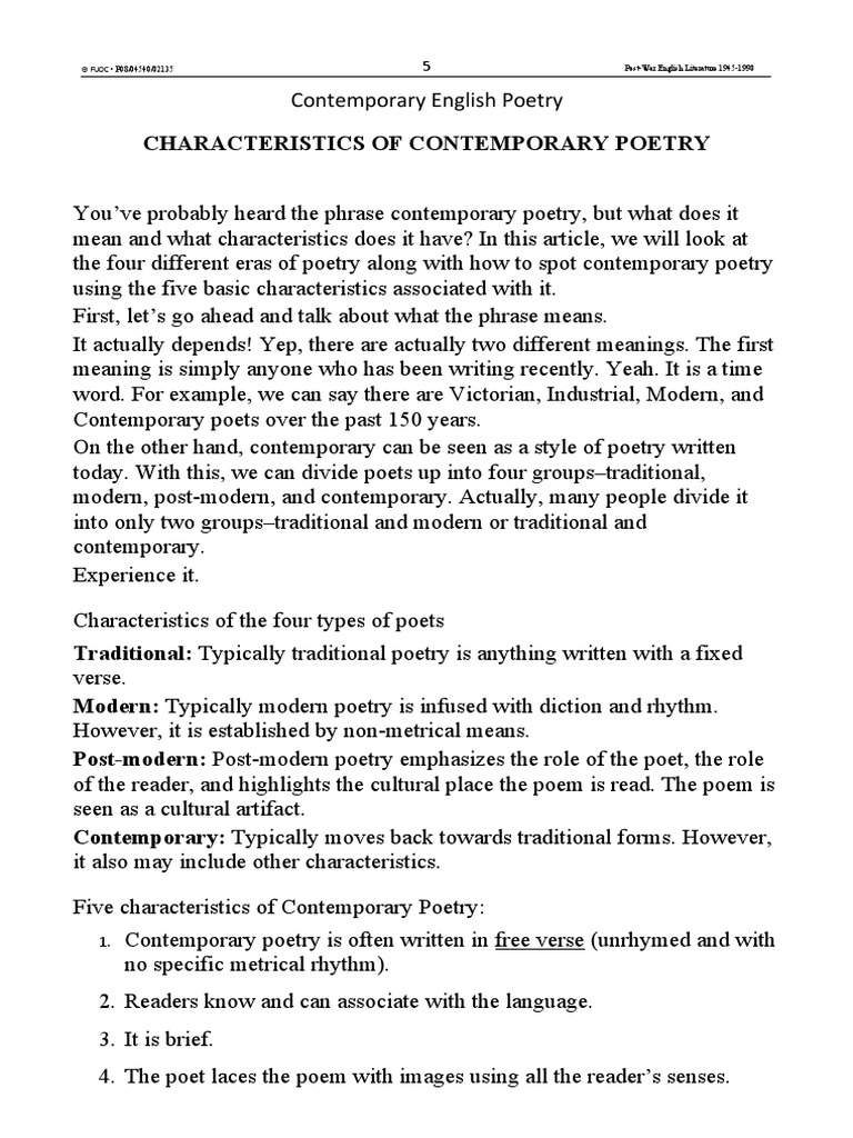 Contemporary English Poetry | PDF | English Poetry | Poetry