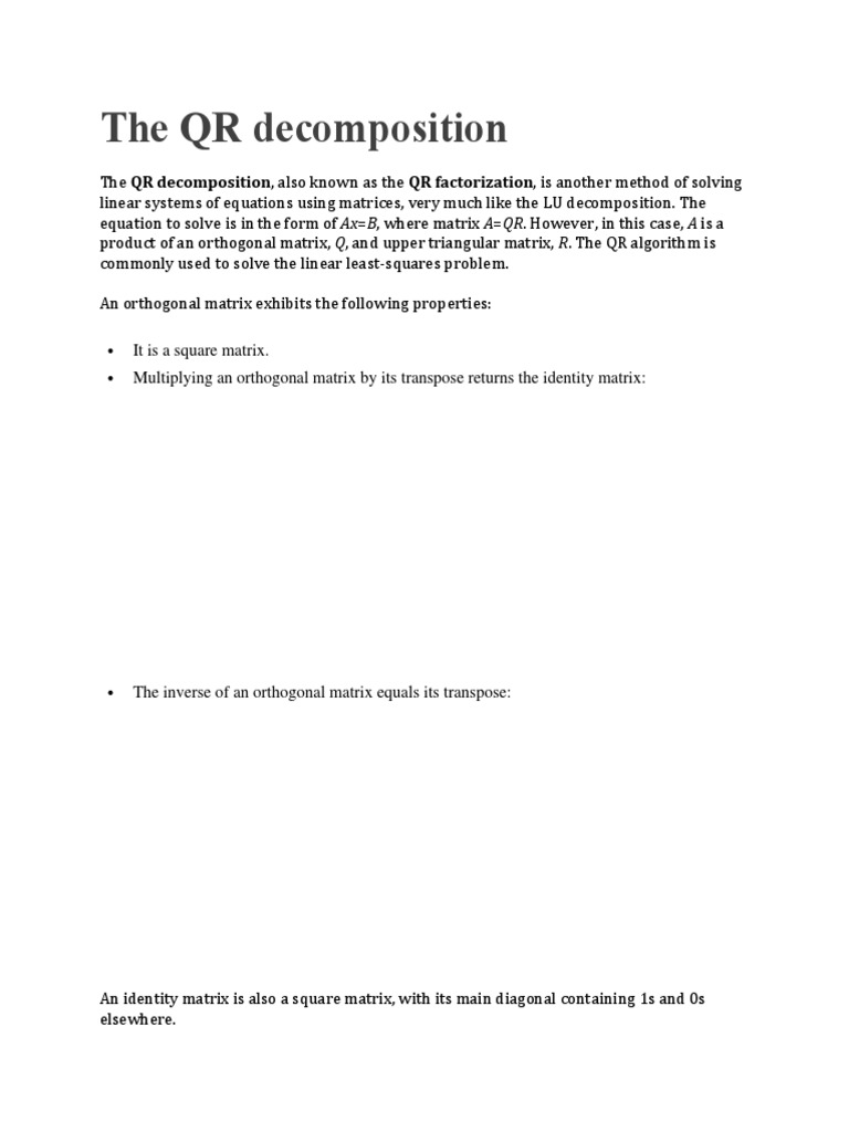 An Introduction to the QR Decomposition: Solving Linear Systems Using ...