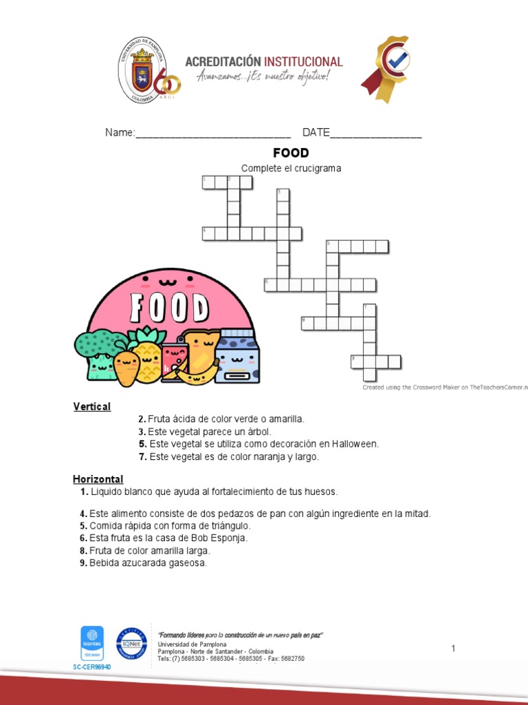 Food Crucigrama | PDF