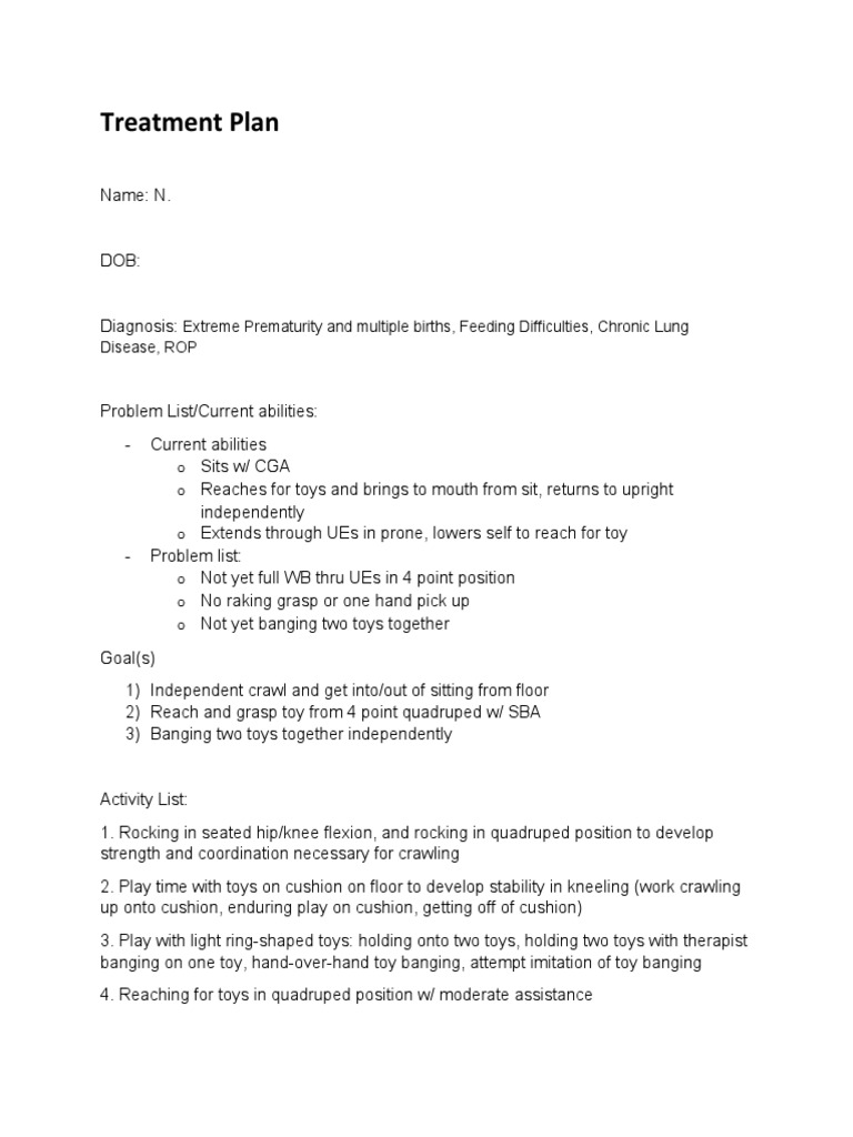 Treatment Plan Fieldwork Fall 2019 | PDF | Language Arts & Discipline ...