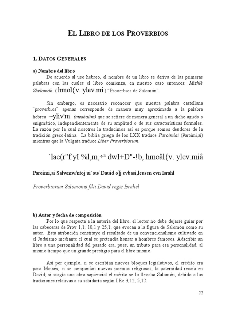 El Libro de Los Proverbios | PDF | Libro de proverbios | Literatura religiosa