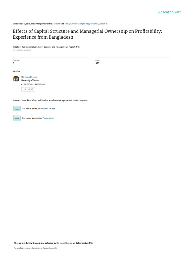 Effects of Capital Structure and Managerial Ownership On Profitability: Experience From ...