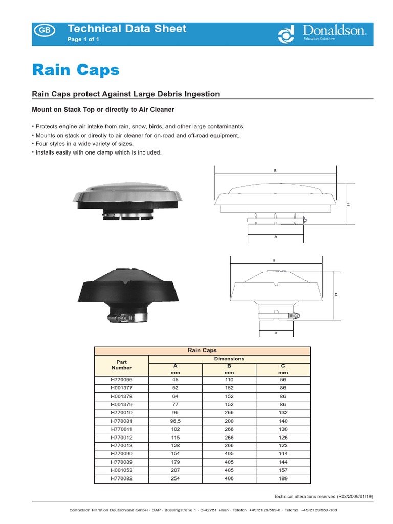Rain Caps: Technical Data Sheet | PDF | Manufactured Goods | Equipment